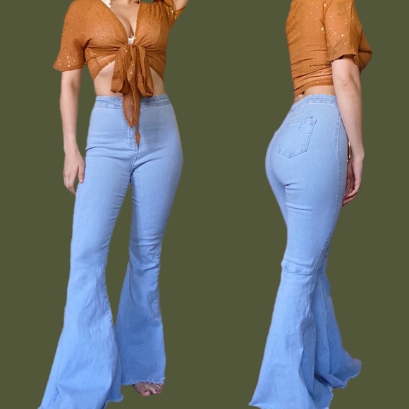 Anna Kaci | Jeans | 7s Inspired Powder Blue Denim Bell Bottoms | Poshmark
